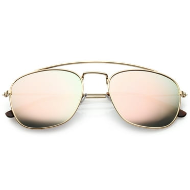 Classic Metal Square Lens Aviator Sunglasses Curved Crossbar 53mm ...