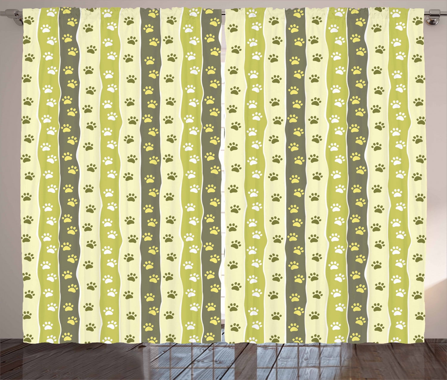 Dog Curtains 2 Panels Set, Vertical Pattern with Paw Design Foot Print ...