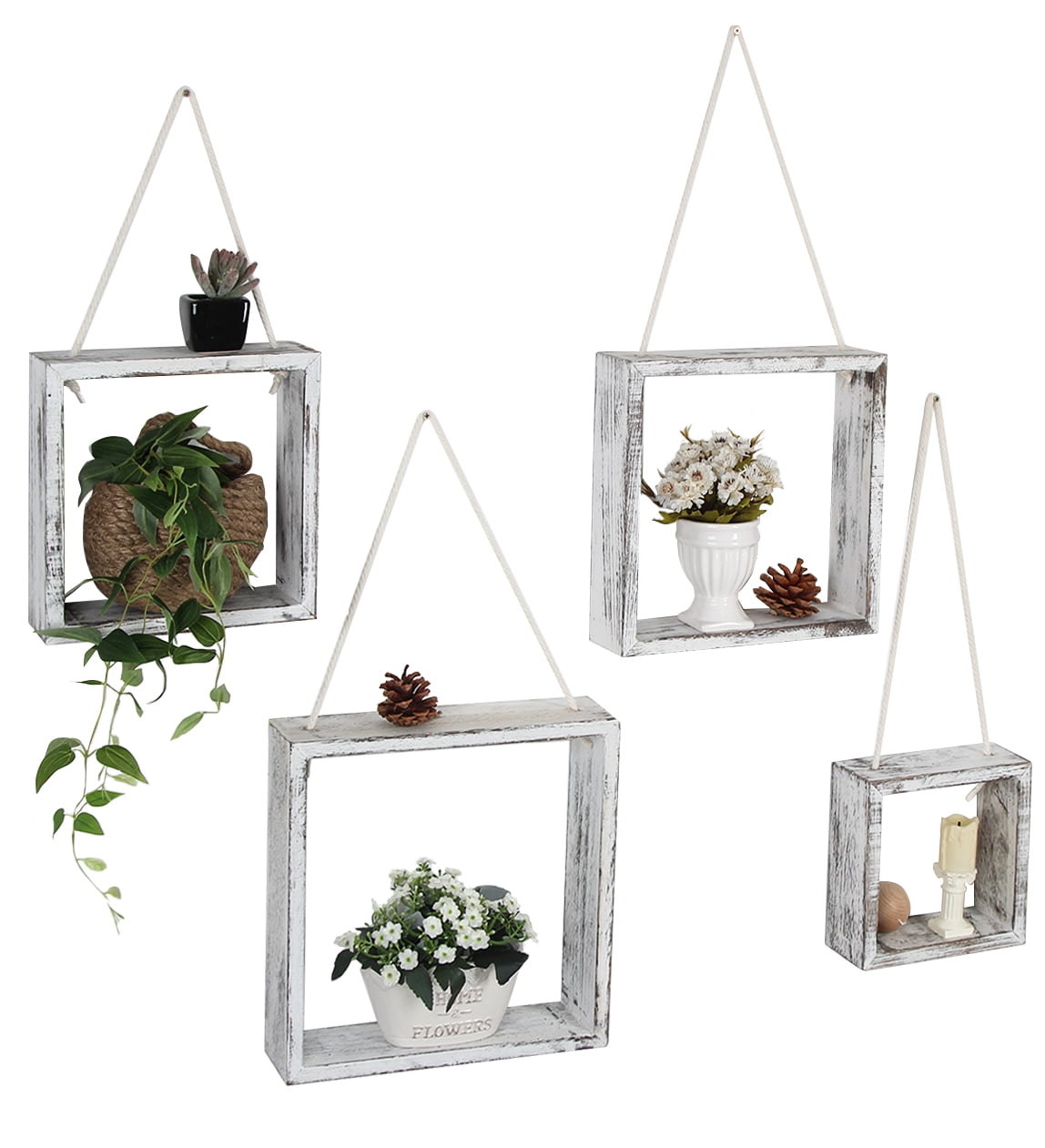 J JACKCUBE DESIGN Floating Hanging Square Shelves Wall Mounted Rustic ...