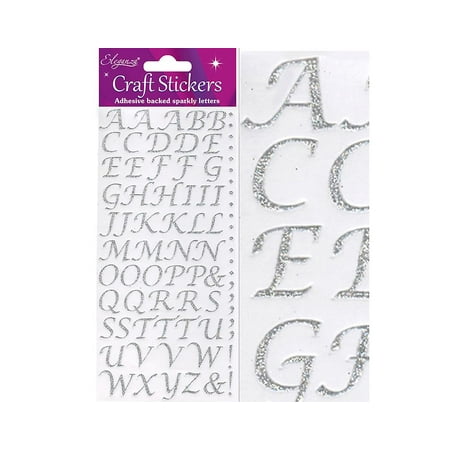 Silver Glitter Stylised A to Z Alphabet Letter & Symbol Stickers for ...