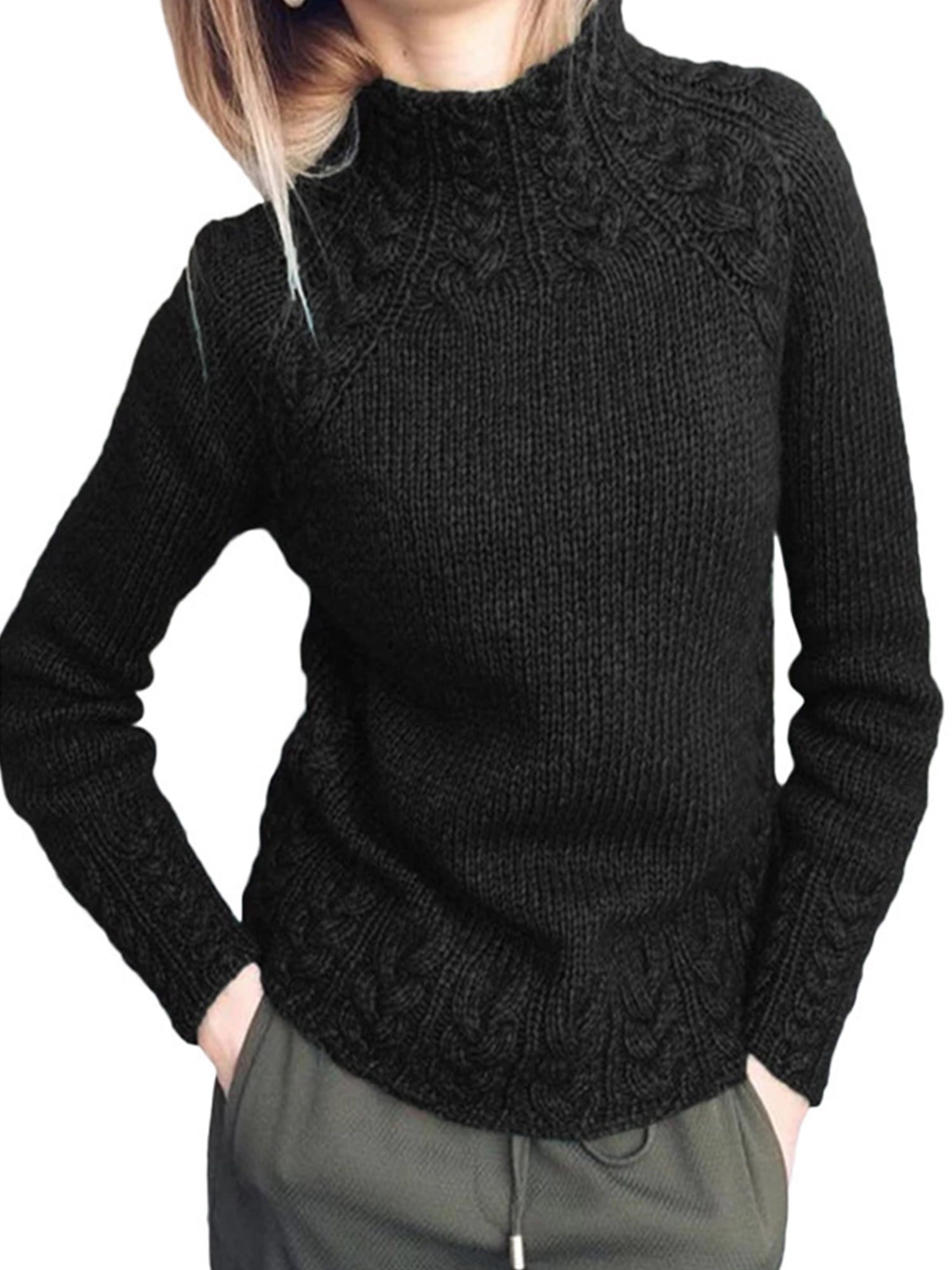 Capreze Winter Warm Jumper Tops Cable Pullover for Women Casual Knitted ...