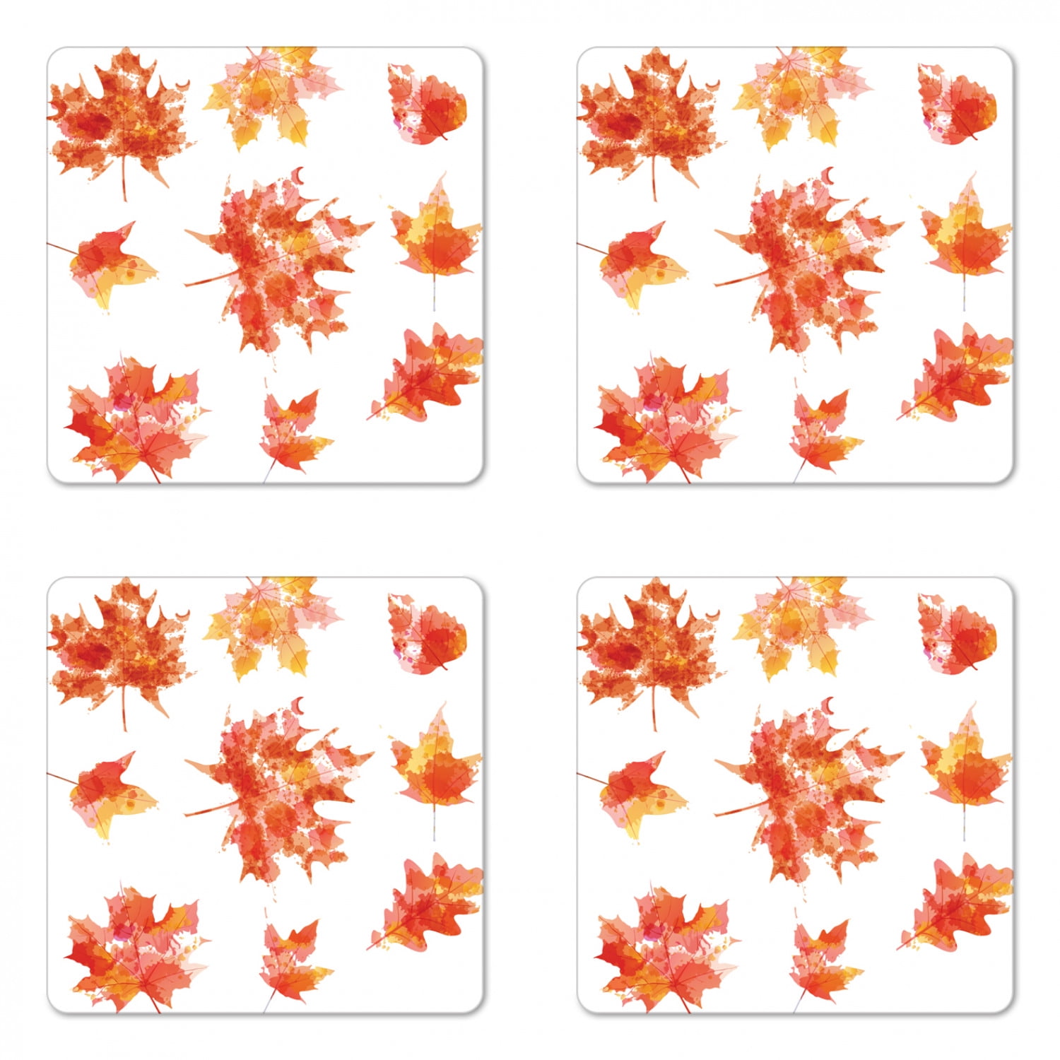 Leaves Coaster Set of 4, Watercolor Effect Autumn Season Maple Leaf ...