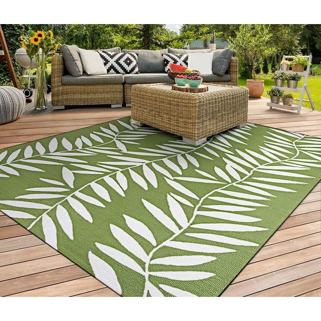 Covington Bamboo Leaves Lime Indoor/Outdoor Area Rug - Multiple Sizes ...