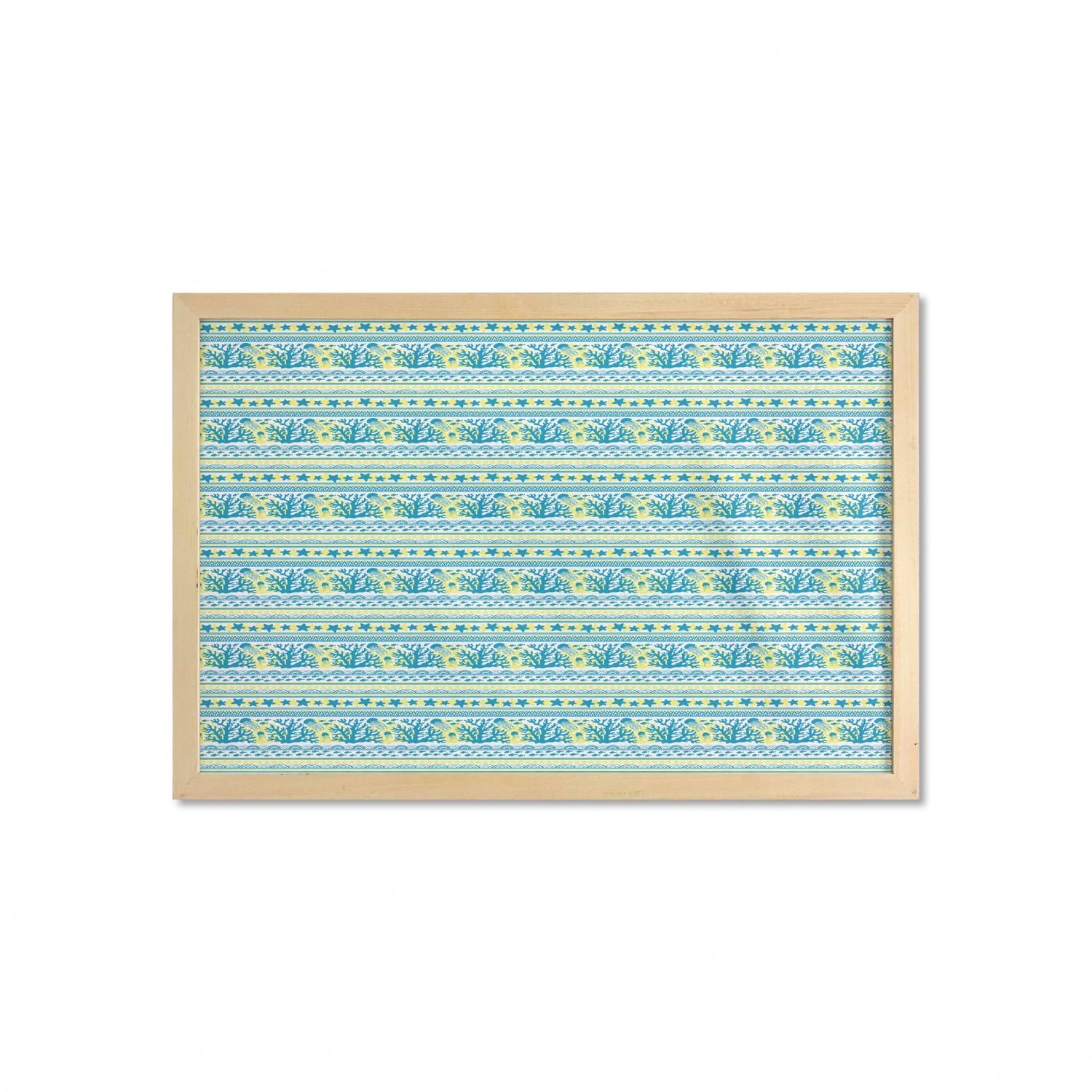 Aqua and Coral Wall Art with Frame, Rhythmic Horizontal Stars Algae ...