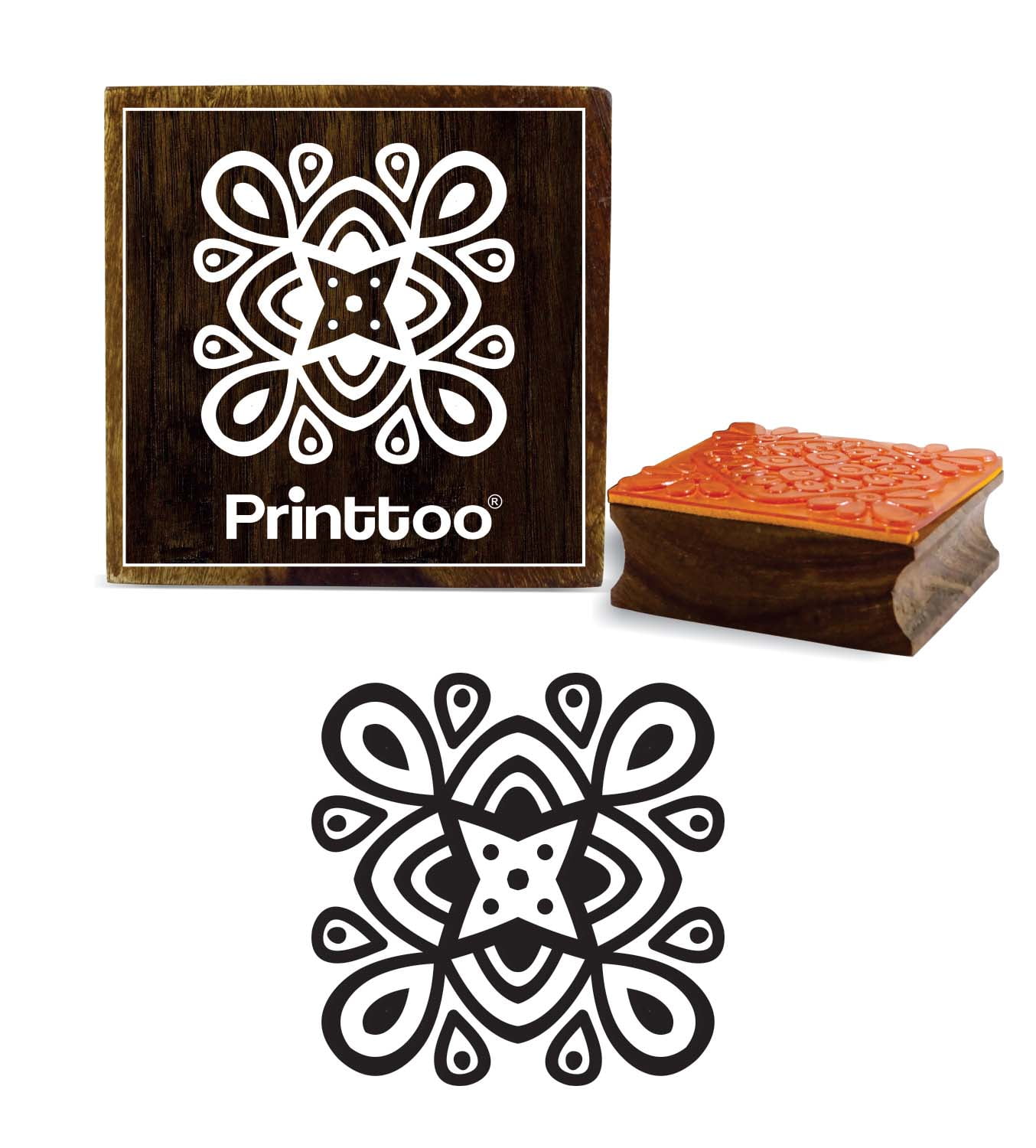 Printtoo Floral Mandala Wooden Rubber Stamp Scrap-booking Craft Square ...