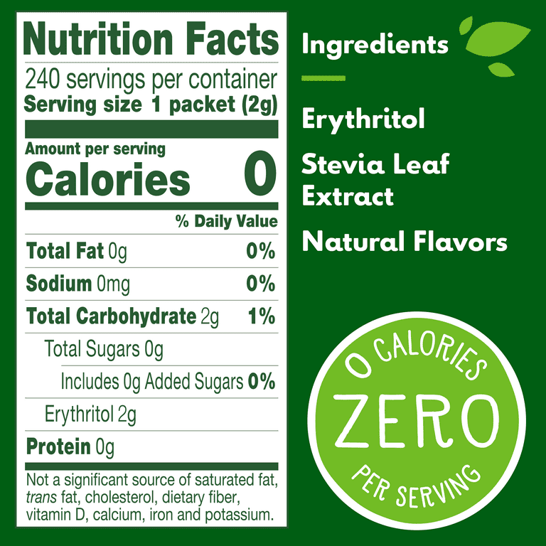 Stevia Sweetener Nutrition Label