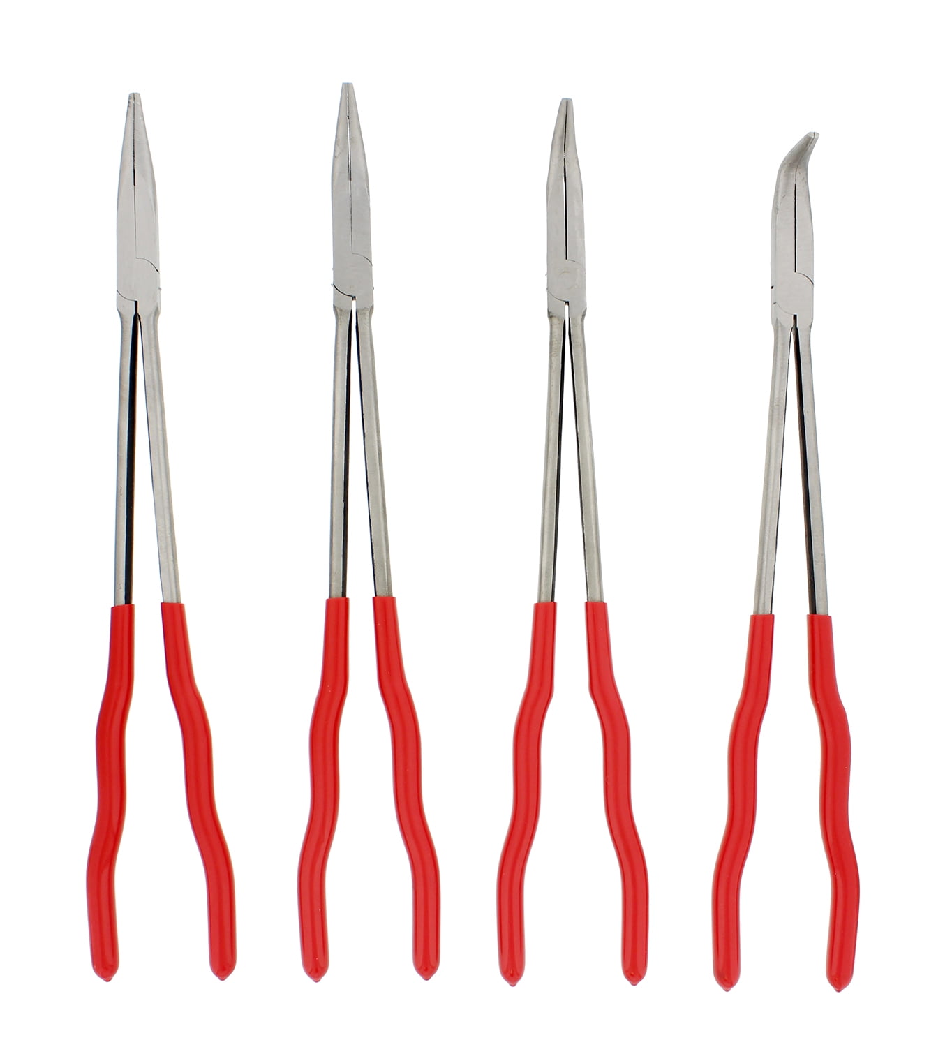 Abn Needle Nose 16” Inch Pliers 4 Piece Set Long Angled Curved And Straight