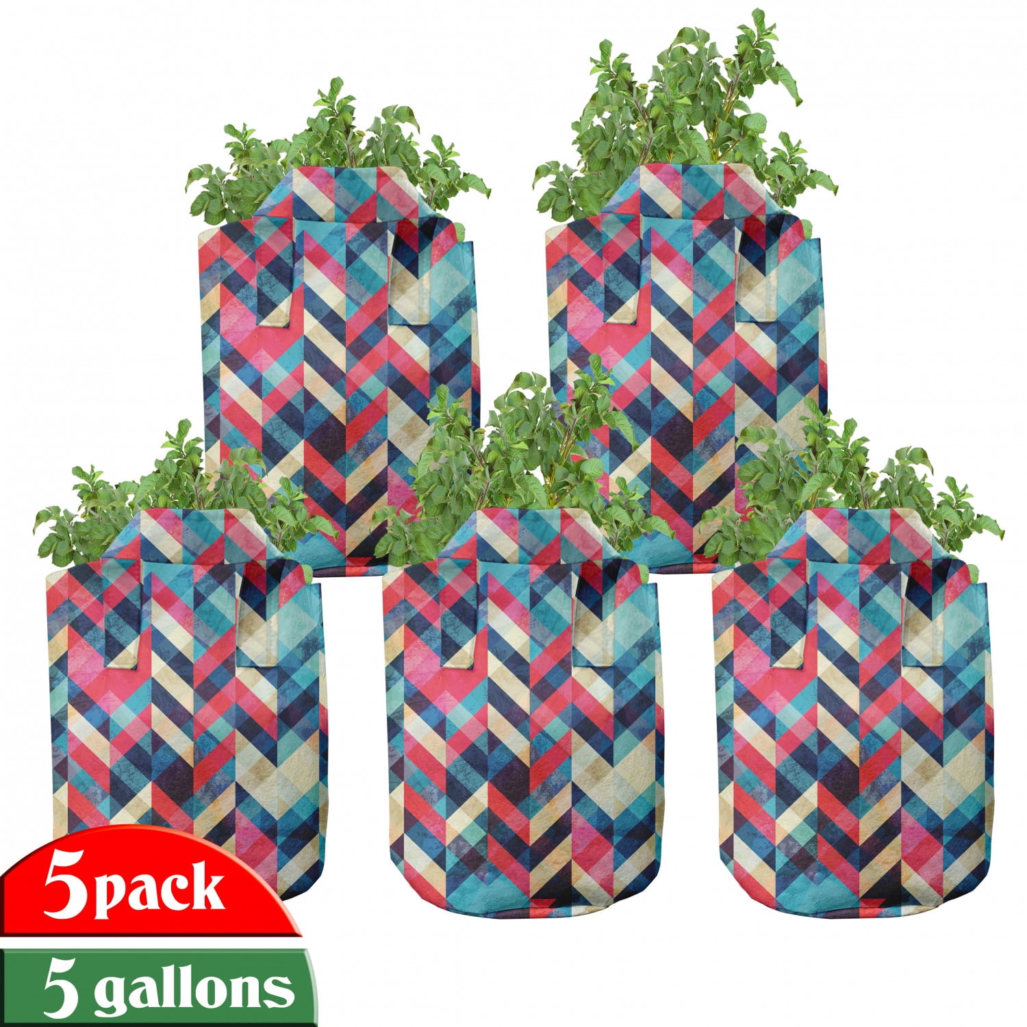 Grunge Grow Bags 5-Pack, Hipster Zigzag Chevron, Heavyduty Fabric Pots ...