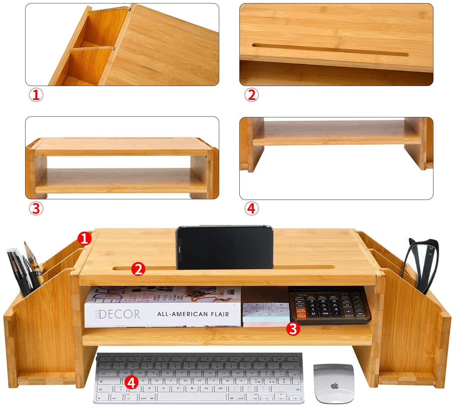 Buy WAYTRIM Bamboo Monitor Stand, Wood Computer Monitor Riser, Wooden ...