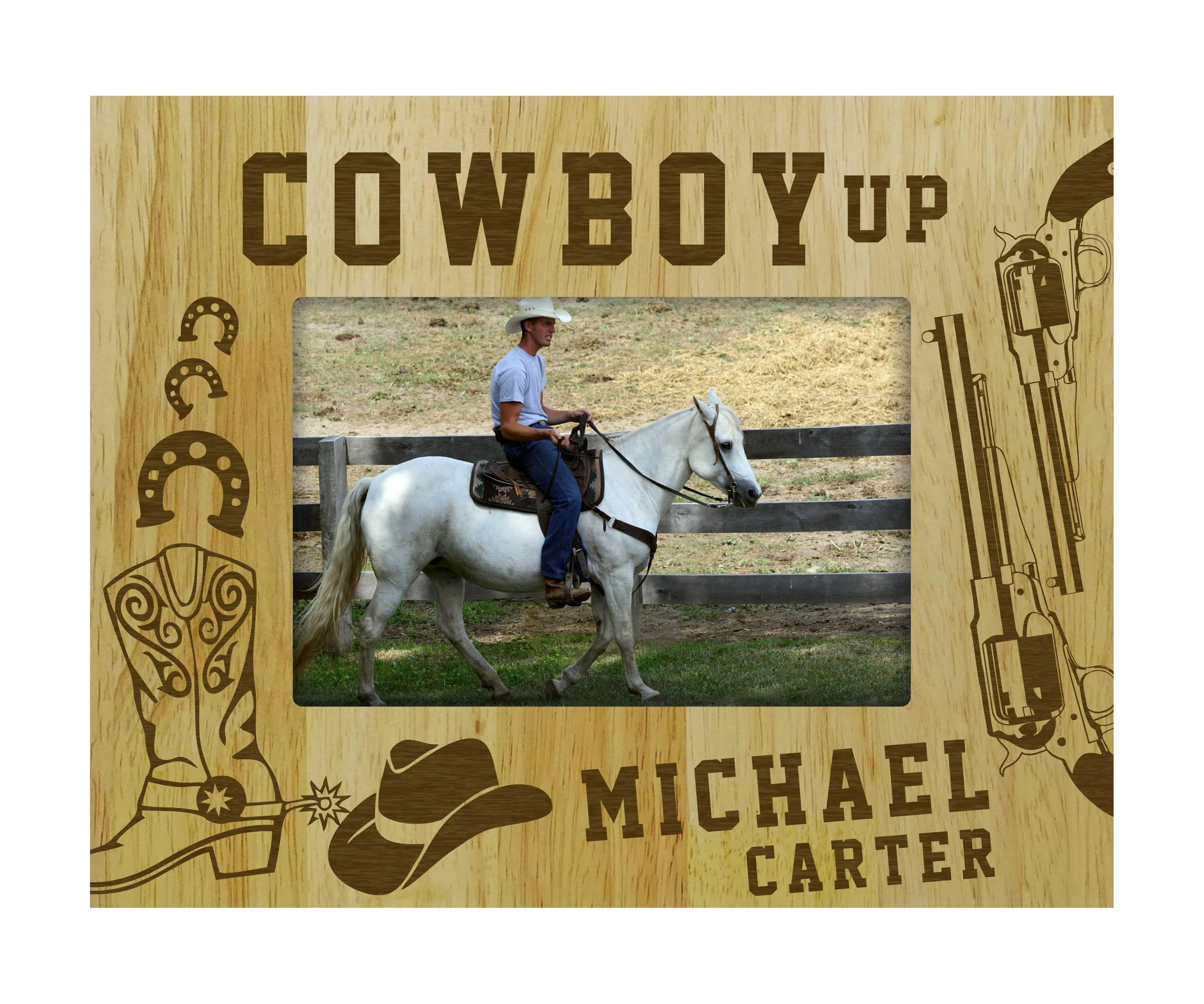 Personalized Wood Engraved Cowboy Gift Picture Frame With Name -5 x 7 ...