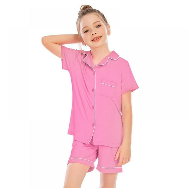 GYRATEDREAM Kids Girl Sleepwear Satin Short Sleeve Shirt and Shorts ...