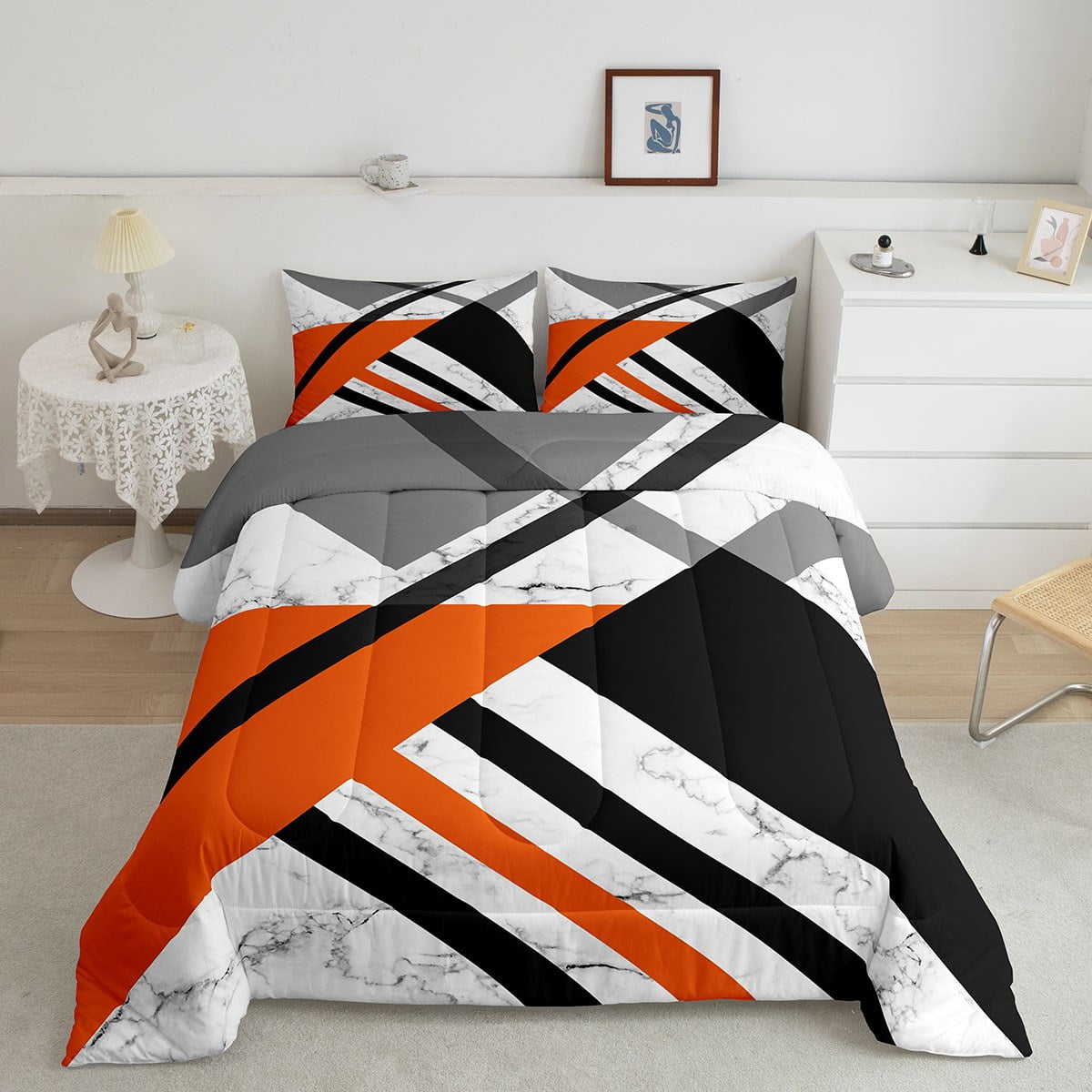 Click here for Yst Orange Black Grey Down Comforter Full Abstract... prices