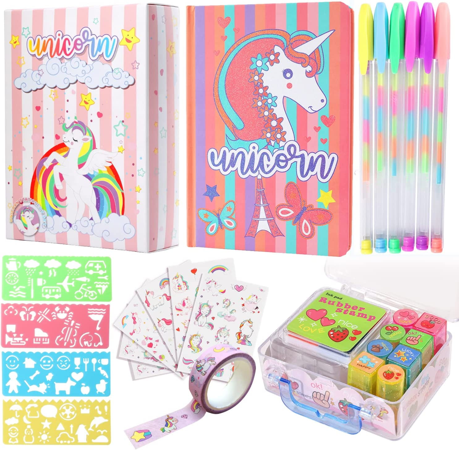 YOYTOO Unicorn Stationery Craft Set for Girls, Unicorn Diary & Stickers ...