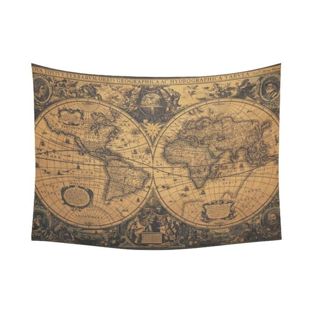 PHFZK Global Map Wall Art Home Decor, Ancient World Map Tapestry Wall ...