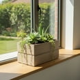 Ash Brown Rectangular Aluminum Planter, Short 11" Modern Wood-Tone Pot ...