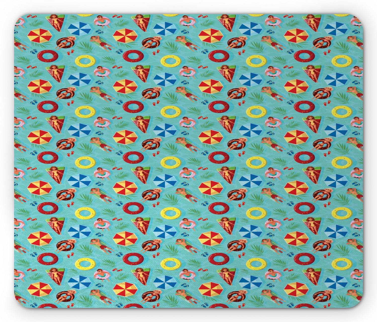 Pool Party Mouse Pad, Summer Pool Doodle of People on Funny Swim Float ...