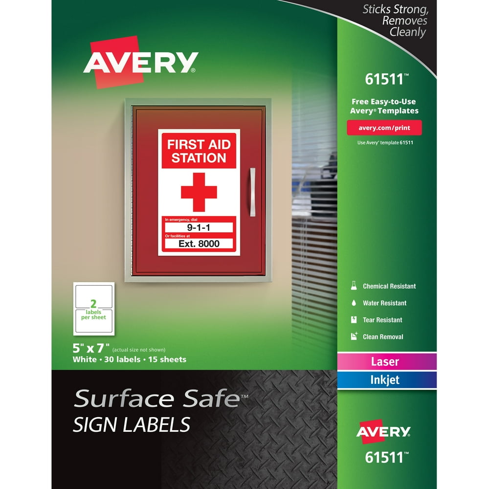 Avery Removable Label Safety Signs, 5"x7", Printable, 30PK (61511 ...