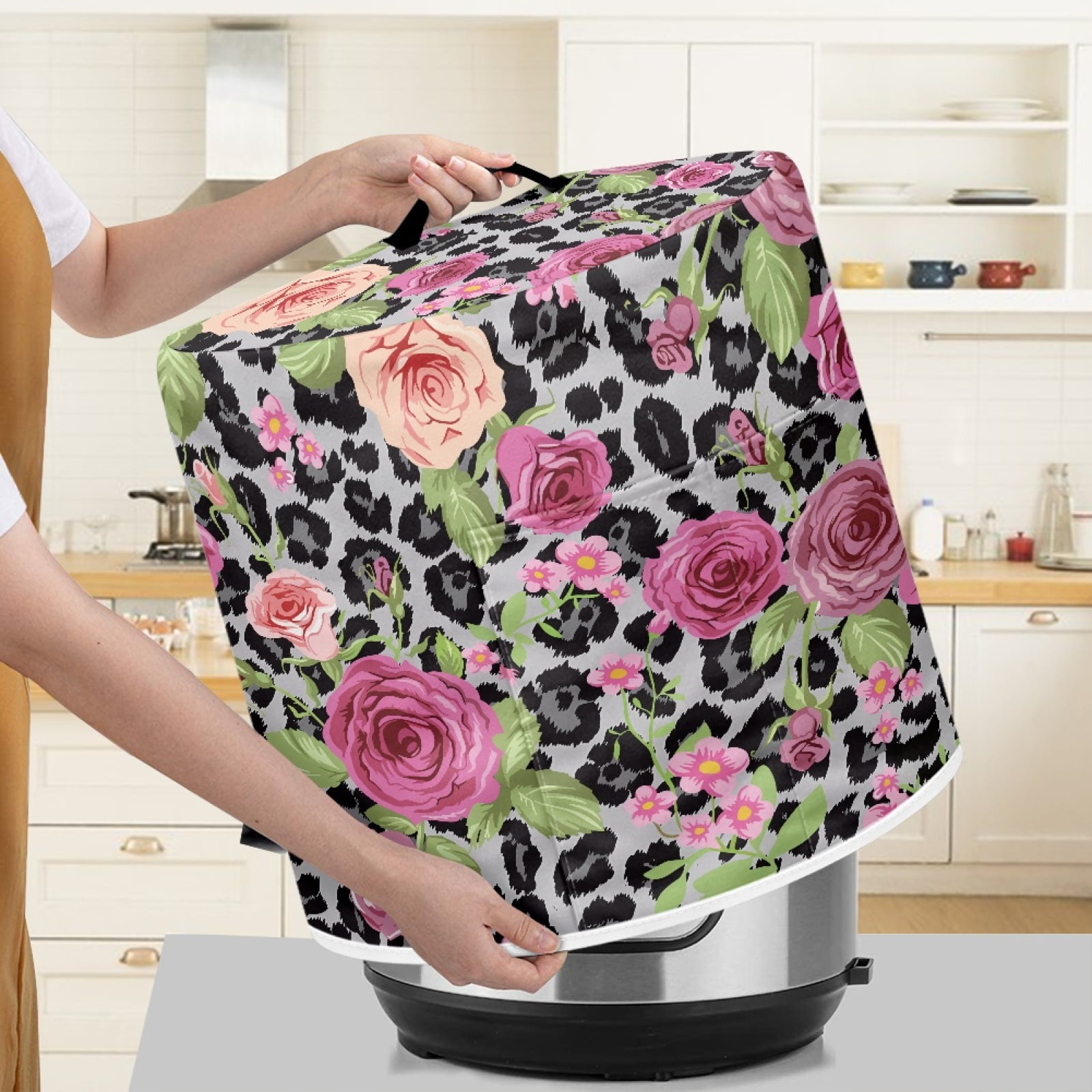 Xoenoiee Peony Floral Leopard Pattern Pressure Cooker Cover for 6 qt ...