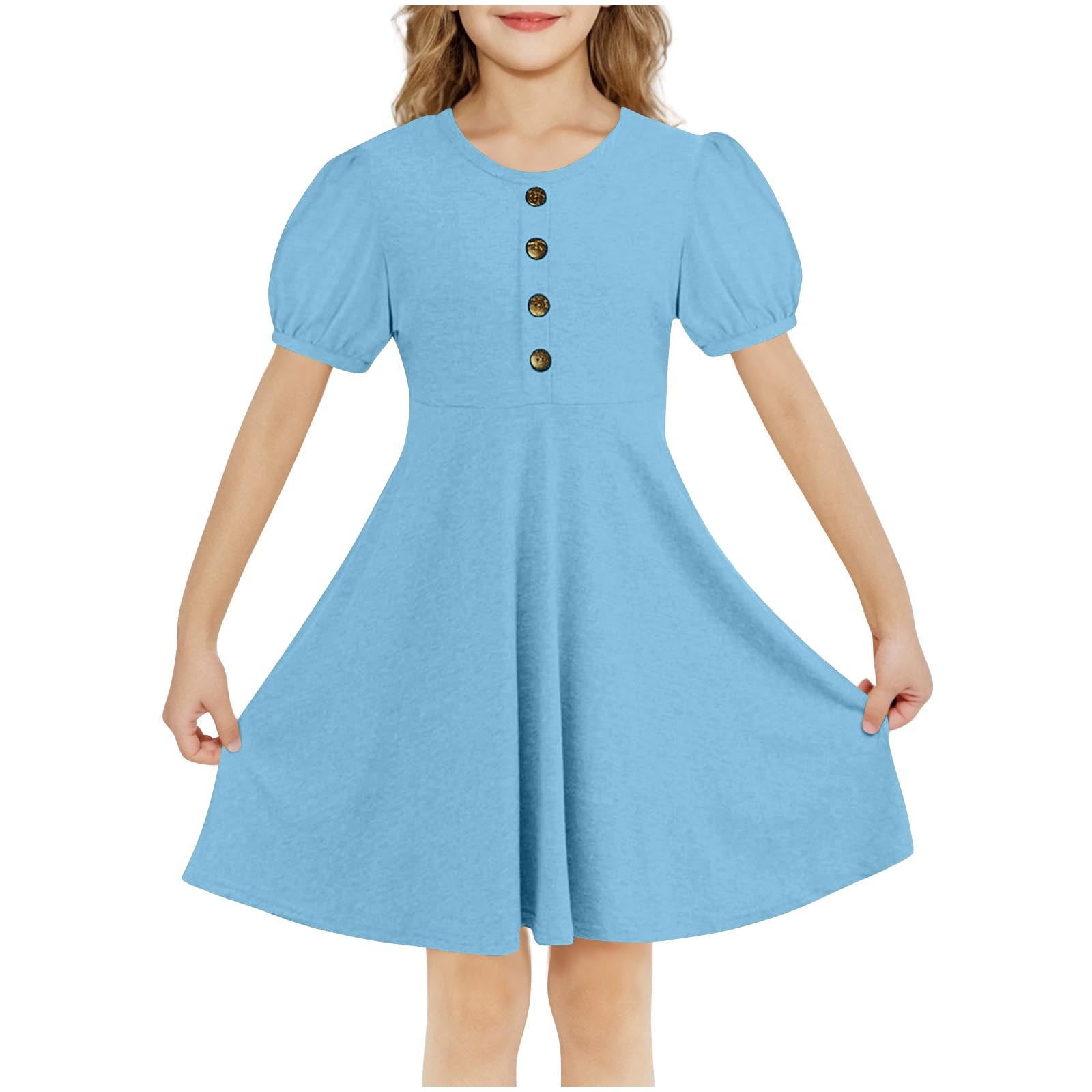 Click here for Faiwad Girls Summer Dress Puff Sleeve Button Up A... prices