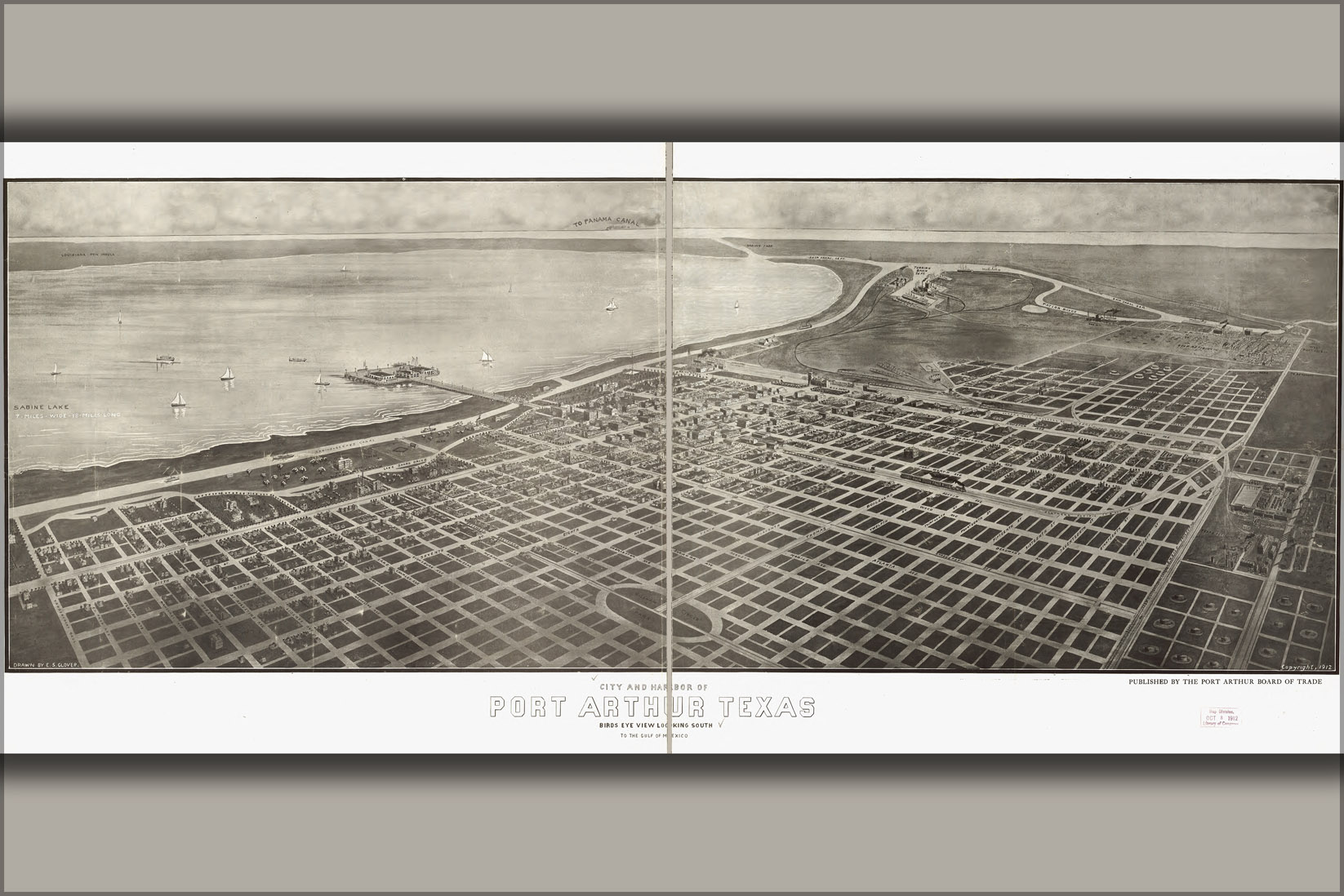 24"x36" Gallery Poster, map of City and harbor of Port Arthur, Texas ...