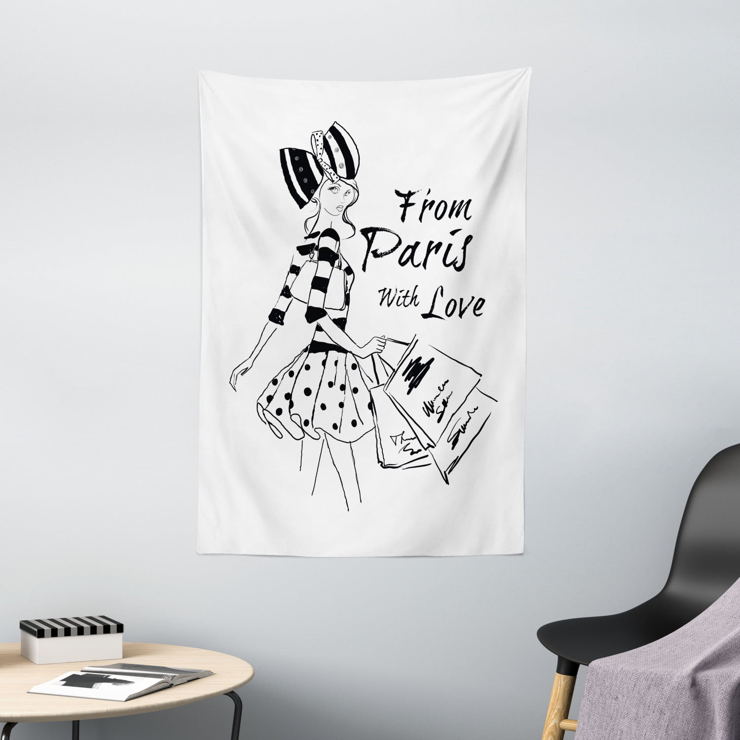 Paris Tapestry, From Paris with Love Fashion Hand Drawn Girl Figure ...