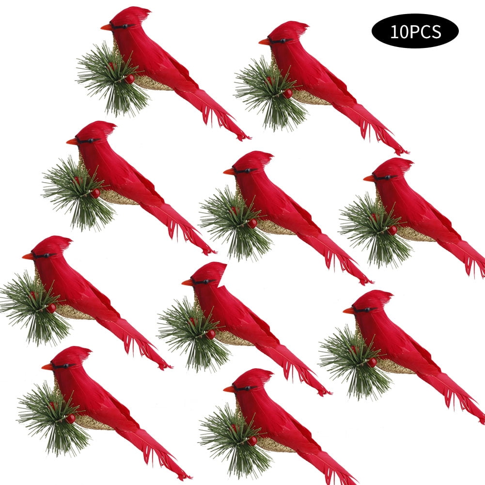 10Pcs Realistic Lovely Cardinal Clip On Xmas Tree Decoration Festival ...