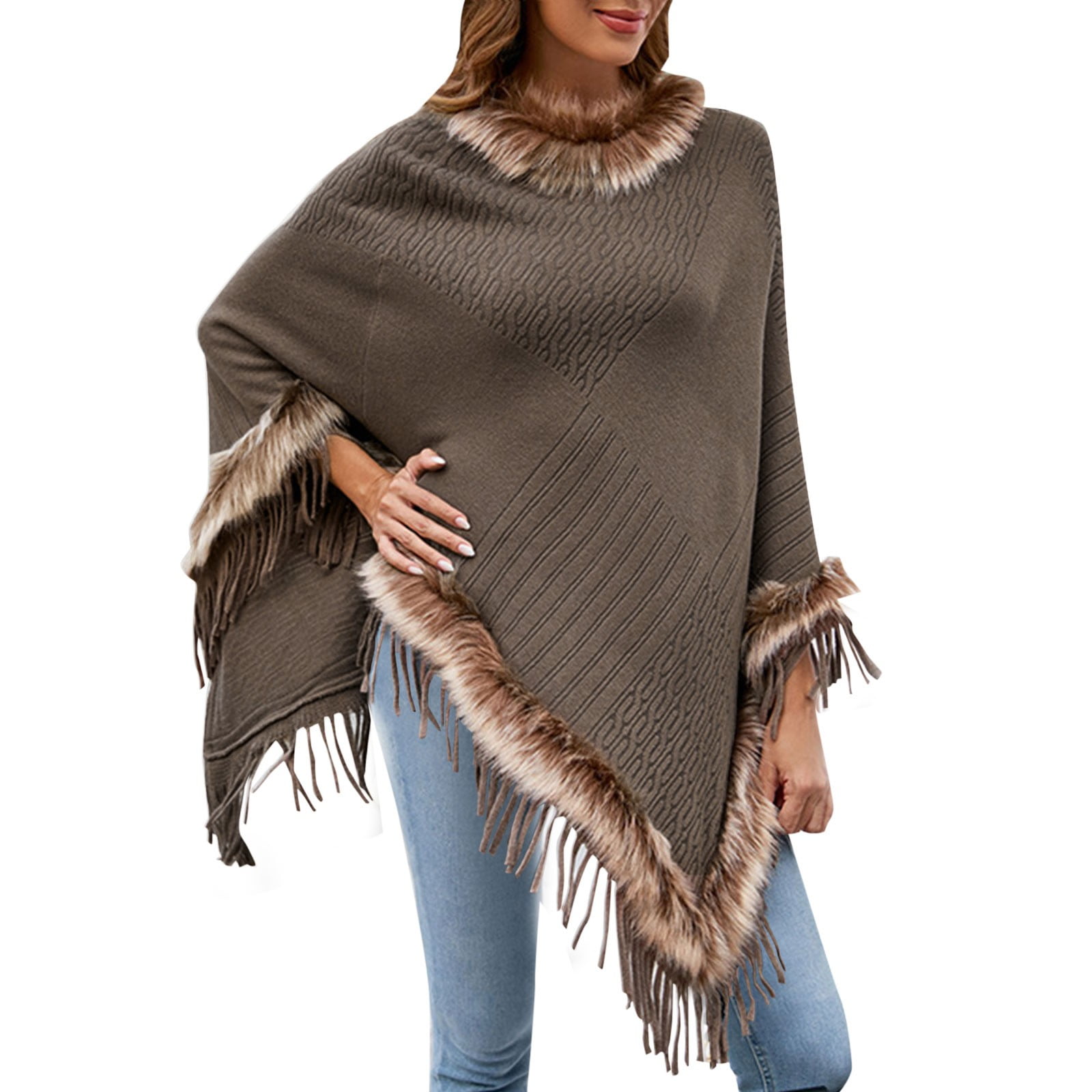 Click here for Hhscaclothing Knitted Tassel Cloak Womens Solid Co... prices