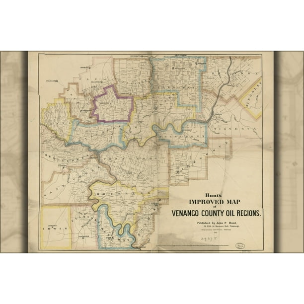24"x36" Gallery Poster, map Venango County oil regions pennsylvania ...