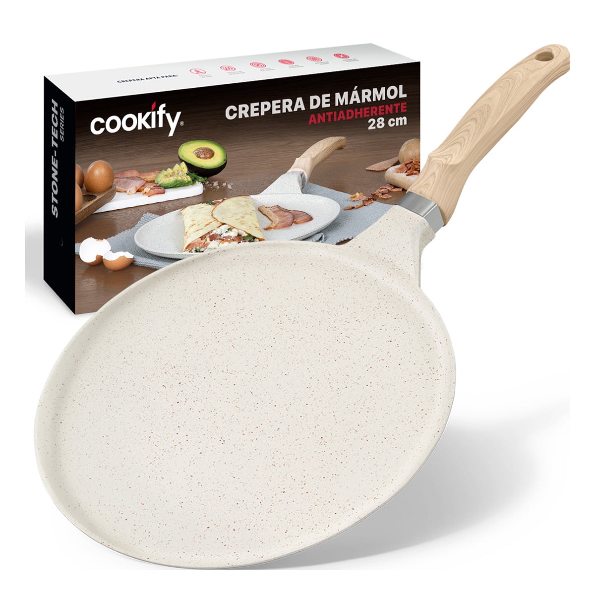 Sartén Crepera Cookify de Mármol Antiadherente 28 cm Color Beige. deal ...