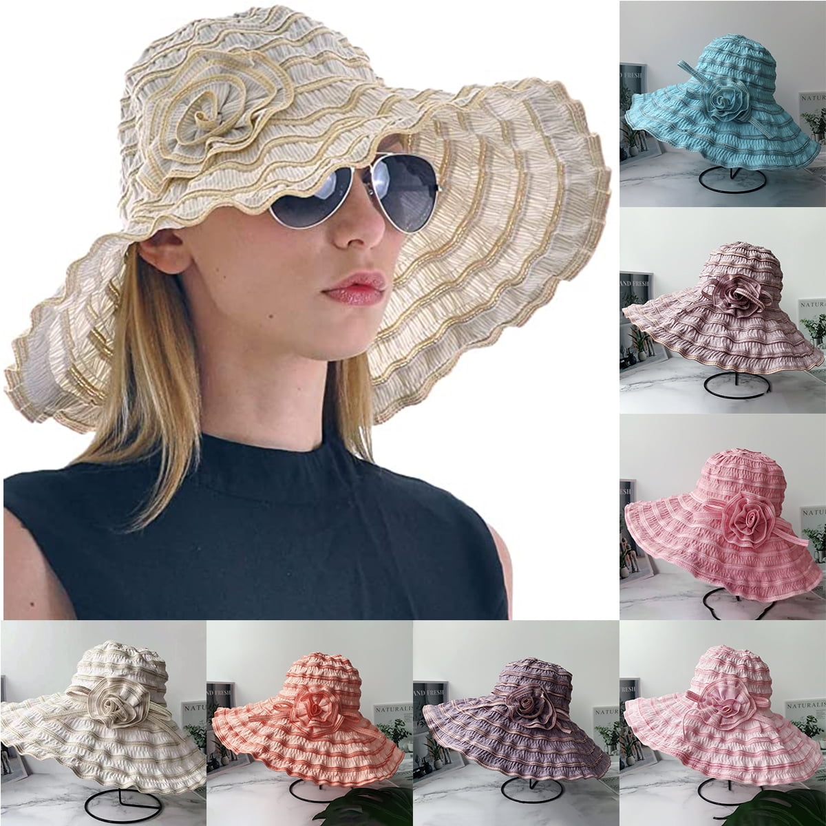 Visland Women Folding Vintage Outdoor Sun Hats for Beach Garden ...