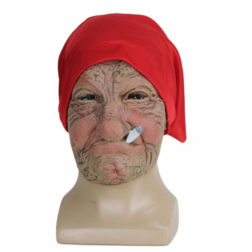 Buy Old Women Mask, Smoking Grandmother in Red Headscarf Face Mask ...