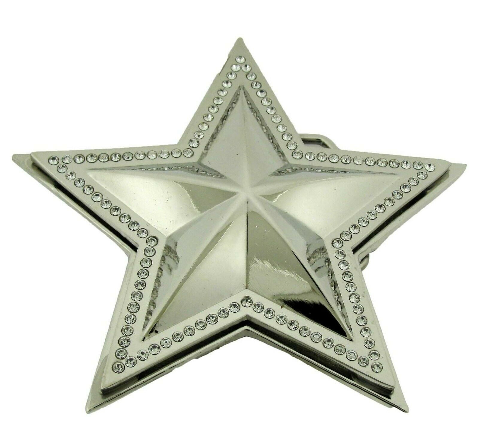 Star Jumbo Rhinestones on Borders Silver Metal Finished Belt Buckle Hip ...