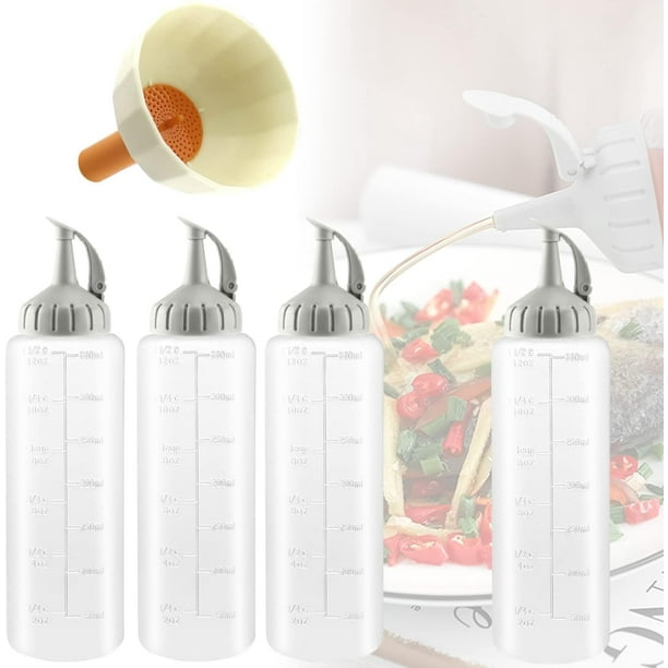 4 Pieces Sauce Bottle with Cap 350ml Plastic Condiment Squeeze Bottles ...