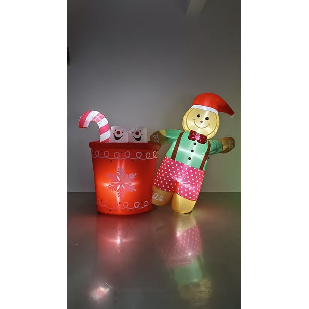 Longrv 6ft Christmas Inflatable Gingerbread Man Candy Cup With Led
