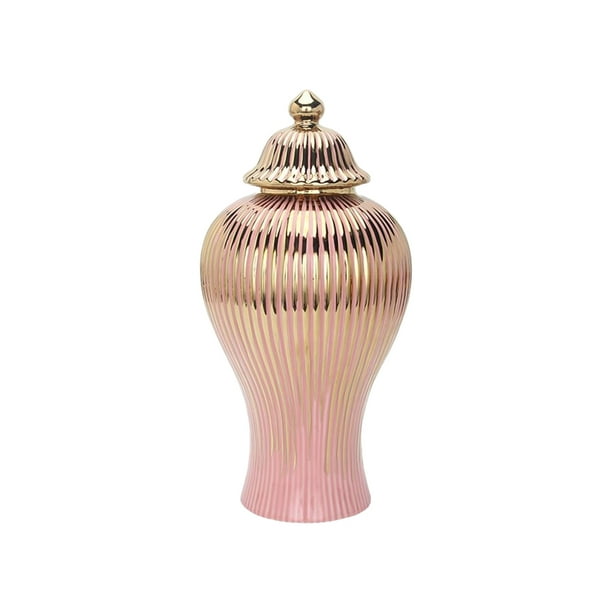 Unatoiry Stripe Ceramic Vase Lid Flower Storage Bottle Containers ...