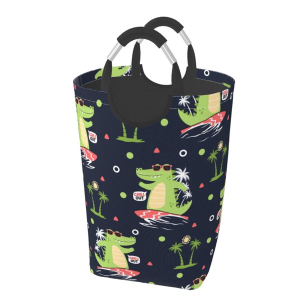 DouZhe 50L Rectangular Laundry Basket, Crocodile Surfer Cartoon Trendy ...