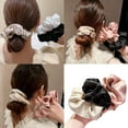 3PCS Rhinestones Embellished Scrunchie Ruffled Cloth Ponytail Holder ...