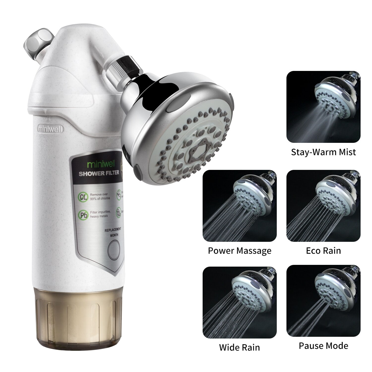 Miniwell Shower Filter 720-PH with Head and Double Replaceable ...