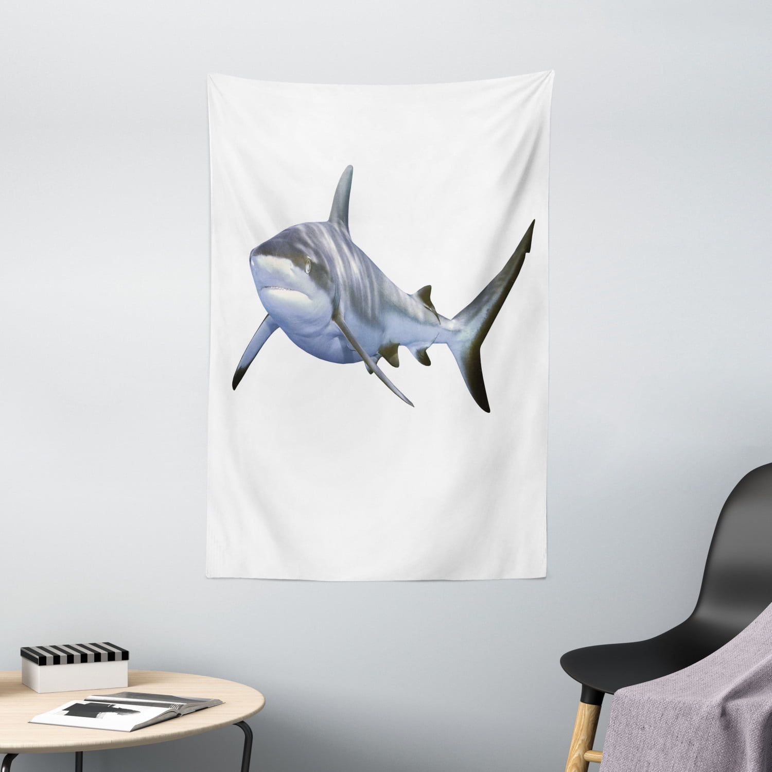 Shark Tapestry, A Large Reef Shark Swimming Futuristic Computer Art ...