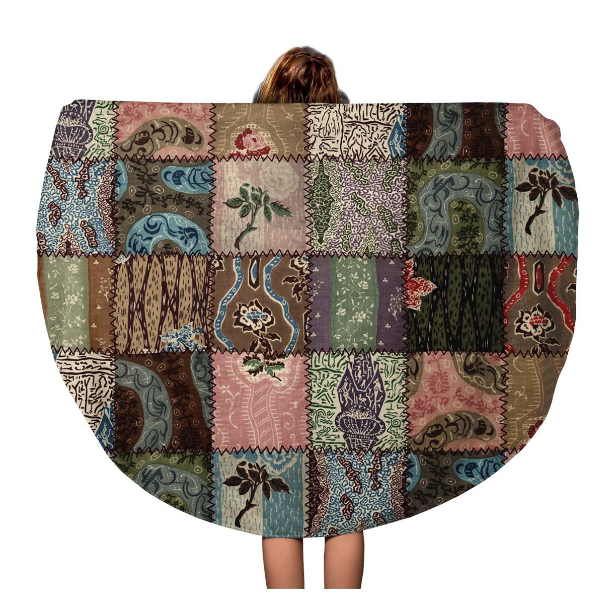 NUDECOR 60 inch Round Beach Towel Blanket Pattern Country Patchwork Quilt 3D Color Abstract Assorted Bedspread Travel Circle Circular Towels Mat Tapestry Beach Throw Walmart