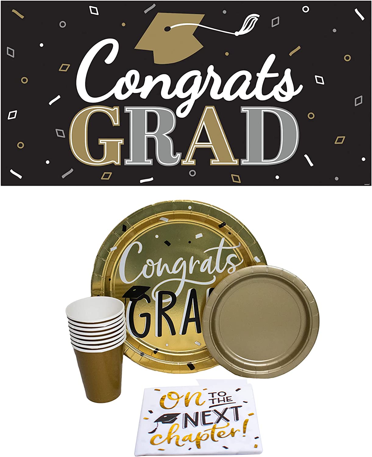 Congrats Grad Adventure Pack! Disposable Paper Plates, Banner, Napkins ...