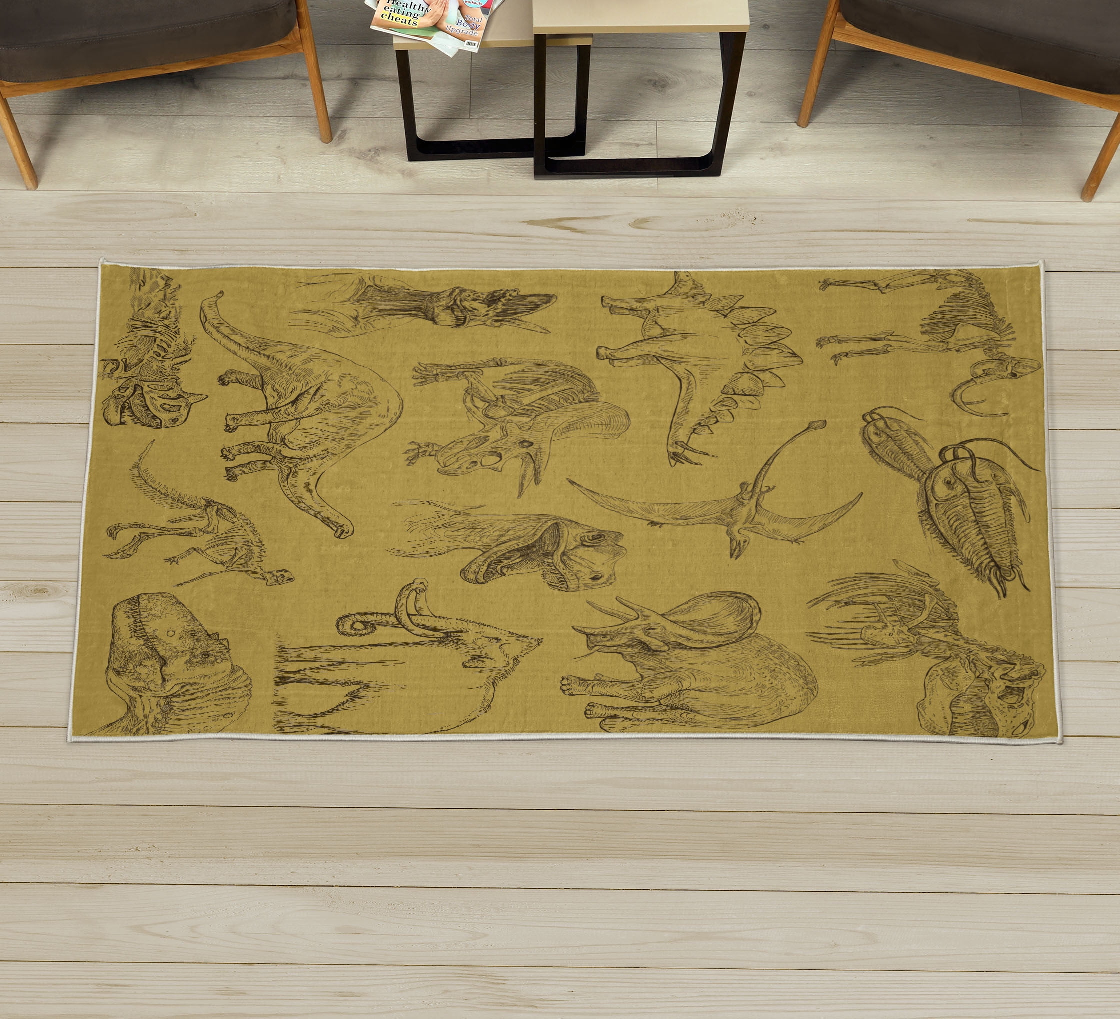 Jurassic Decorative Rug, Arrangement of Various Dinosaurs Illustrations ...