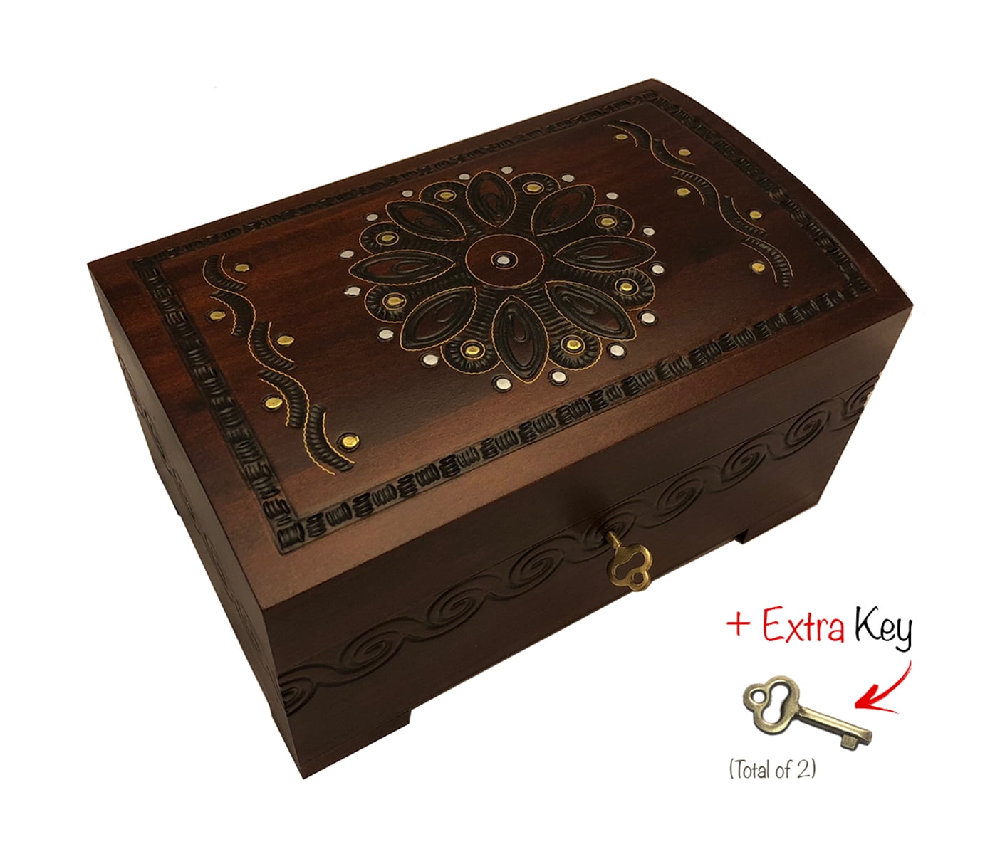 PolishArt - Large Wooden Floral Chest Box w/ Lock and Key Beautiful ...