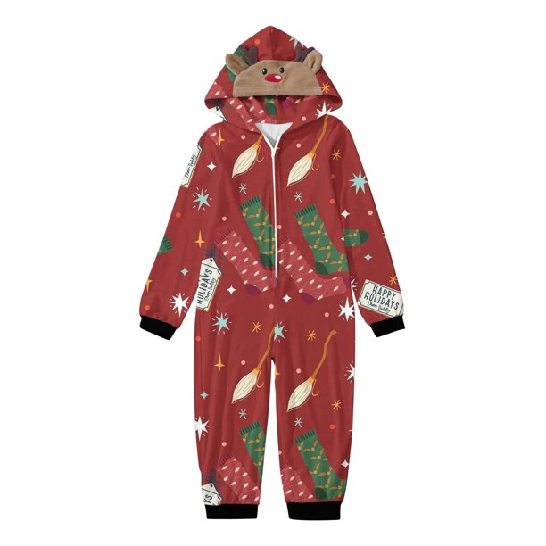 matoen Parent-child Warm Halloween Set Printed Home Wear Hoodid Pajamas ...