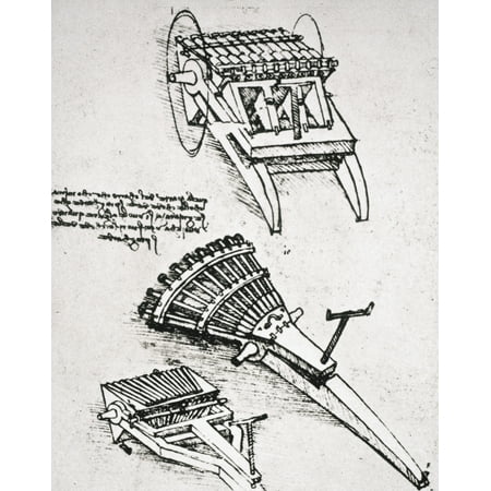 Leonardo: Gun. /Nleonardo Da Vinci'S Drawing For Military Hardware ...