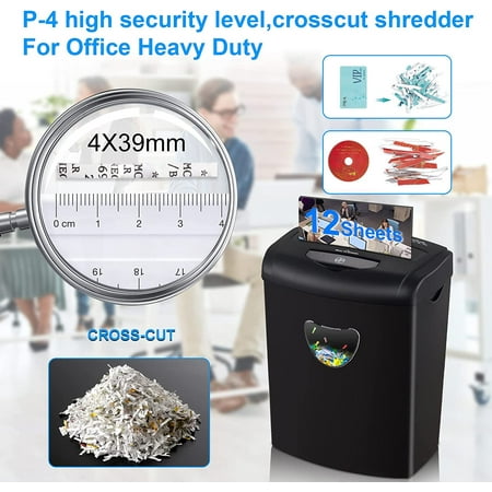 Paper Shredder, 12-Sheet Cross Cut with 5.55-Gallon Basket, P-4 ...