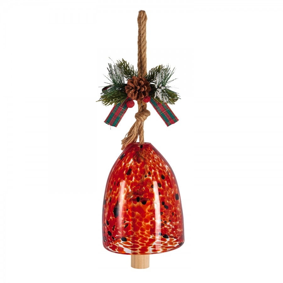Evergreen Solar Art Glass Speckle Red and Blue Bell Chime with ...