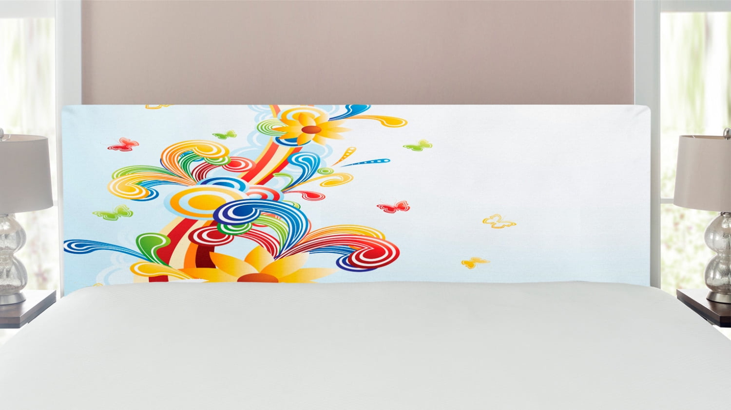 Abstract Headboard, Funky Vertical Wave Pattern Butterfly Happiness ...