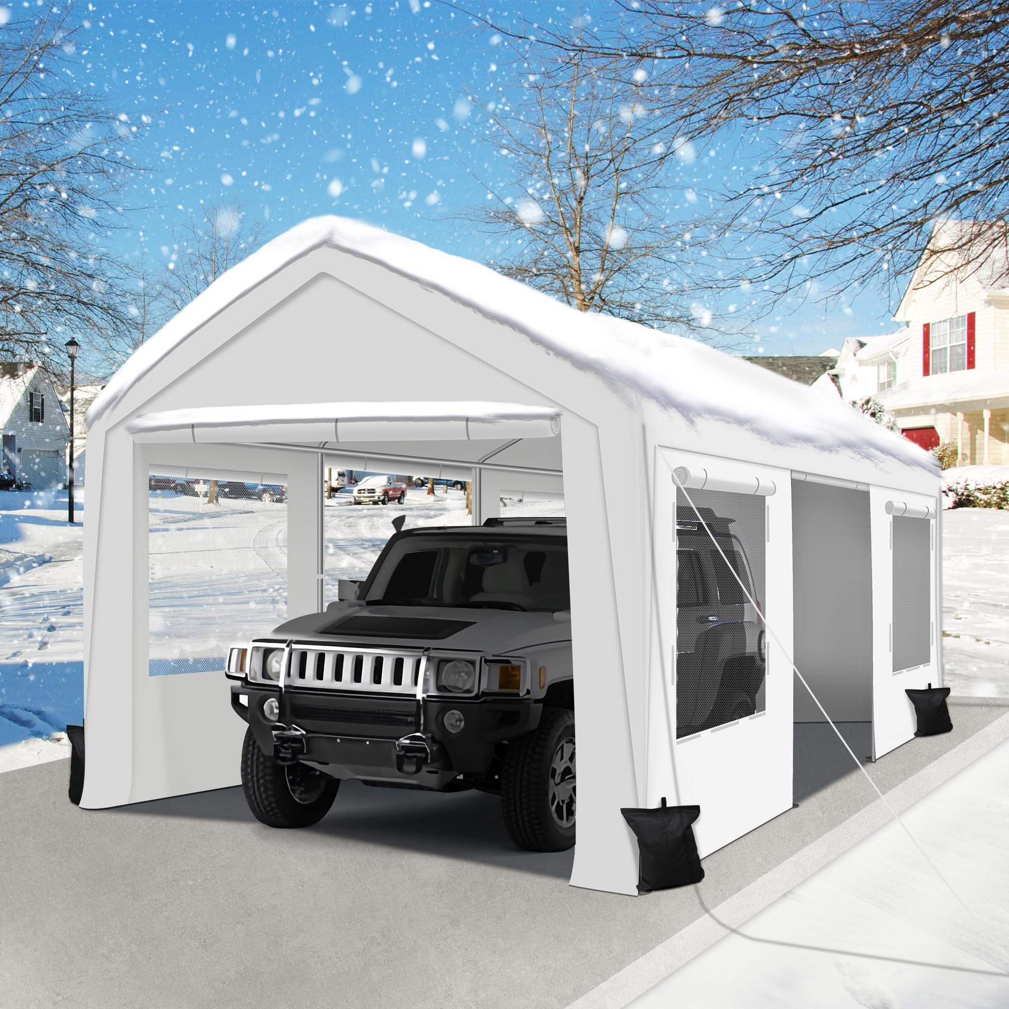 COVERONICS 10×20FT Extra Large Carport with Roll-up Doors - Heavy Duty ...