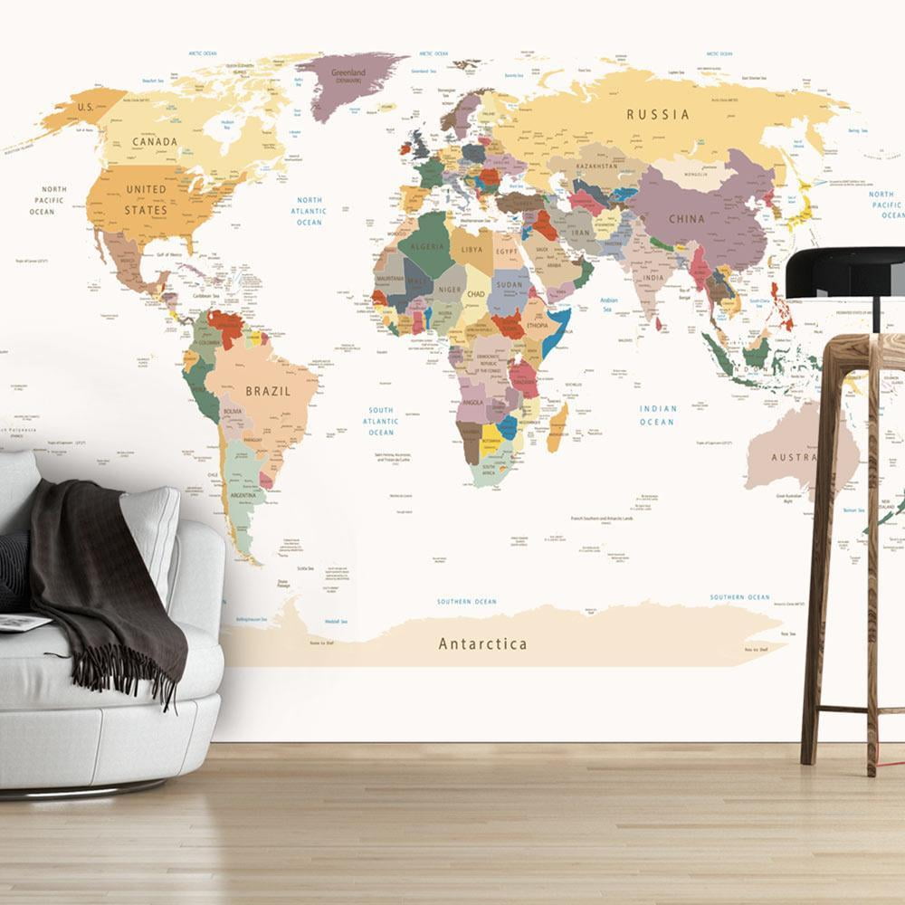 Tiptophomedecor World Map Wallpaper Wall Mural - Classic World Map ...